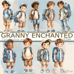 A-372 ai Back to School Boys Clipart Set 2 – Granny Enchanted Designs